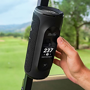 Blue Tees Golf Player+ GPS Speaker with Touch Screen Display, 10+ Hours Battery, 40,000+ Courses, Visual + Audible Distance, Hazard Distance - IPX7 Waterproof (Black)