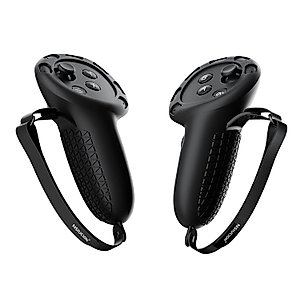 Nsiucion Controller Grips Cover for Meta Quest 3, Silicone Covers Protector with Adjustable Knuckle Straps, VR Accessories (1 Pair Black)