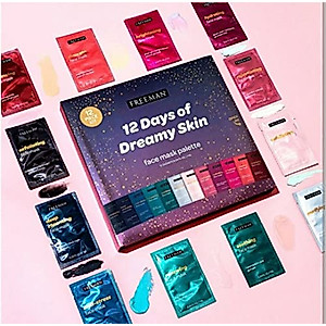 Freeman Beauty's Holiday Face Mask Gift Set, 12 Days of Dreamy Skin Face Mask Palette for Skin Care, Oil Absorbing Clay, Detoxifying Charcoal, Clearing Peel Off, Hydrating Gel Cream, Exfoliating Scrub