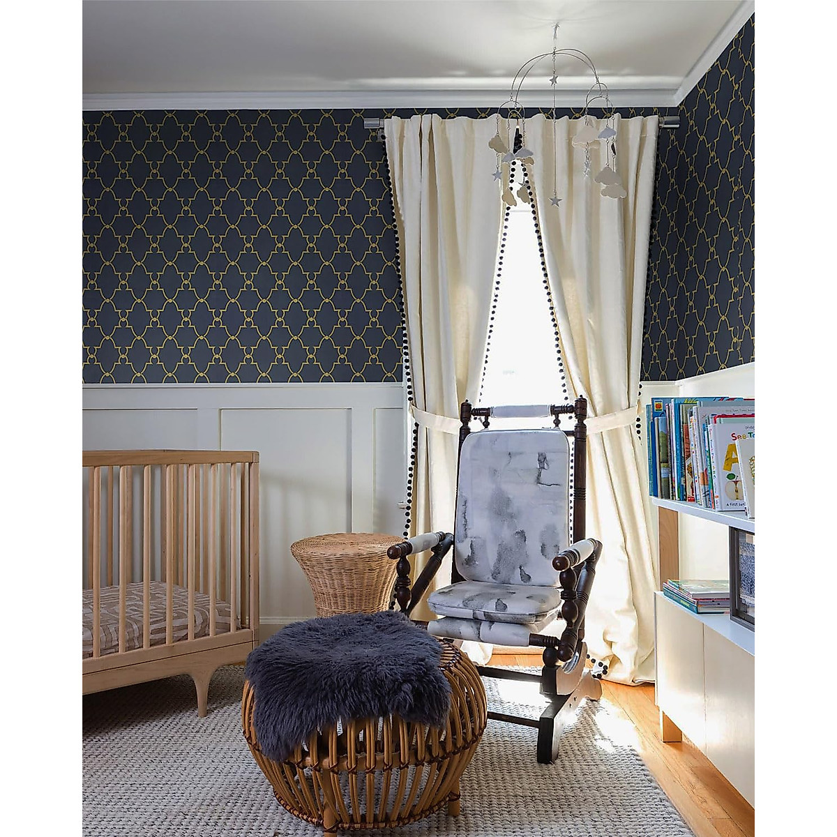 Timeet Peel and Stick Wallpaper Blue and Gold Contact Paper Geometric Wallpaper Self Adhesive Removable Wallpaper for Bedroom Living Room Wall Covering 17.7 "x 118.11"