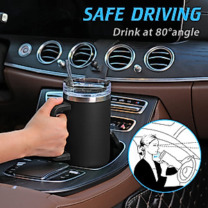 TaroKitc 40 oz Tumbler with Handle | Stainless Steel Insulated Travel Mug Iced Coffee Cup with Lids and Straw | Keeps Drinks Cold for 34 Hours | Dishwasher Safe, BPA Free | BLACK