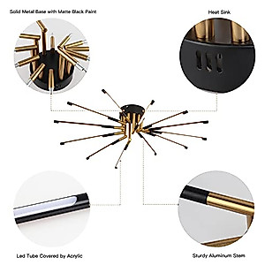 Modern Led ceiling light fixtures flush mount, Black and Gold Light Fixture Ceiling Mount, Modern Dining Room Light Fixture hanging,12-head Led Ceiling Lights for Bedroom,Living Room,Kitchen, Hallway