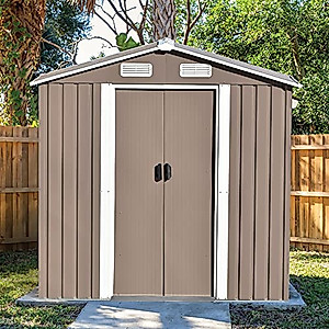 LUMISOL 6 x 4 FT Outdoor Storage Shed for Bike, Metal Garden Shed with Lockable Doors, Outside Storage Toll Cabinet for Backyard, Patio, Lawn, Garden (Brown)