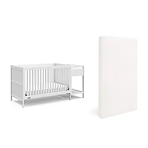 Graco Fable Convertible  Crib & Changer with Premium Foam Crib and Toddler Mattress - White