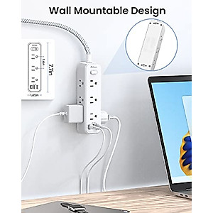 Power Strip Surge Protector with 9 Outlets 2 USB Ports 1 USB C,3 Sided 4.5Ft Braided Extension Cord,Flat Plug Wall Mount Wall Outlets Extender Desktop Charging Station for Home,Office