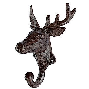Rustic Heavy Duty Cast Iron Decorative Deer Wall Hooks Deer Antler Key Hat Holder Hanging Towel Key Coat Hook Rack Durable Iron Hanger Living Room Bathroom Room Kitchen Farmhouse Wall Decoration