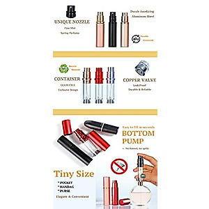 D-LOTUS Refillable Perfume Atomizer 5ml Perfume Bottle, Mini Travel Atomizer Empty Portable Perfume Spray Bottle (Black and Silver)