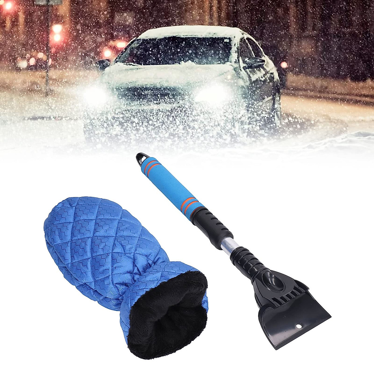 plplaaoo Snow Shovel, Snow Scraper for Car,Windshield Scraper for Ice and Snow,Portable Retractable Ice Scraper,Multifunctional Snow Car Scraper with Warm Sleeve for Winter, Snow Scraper for car I