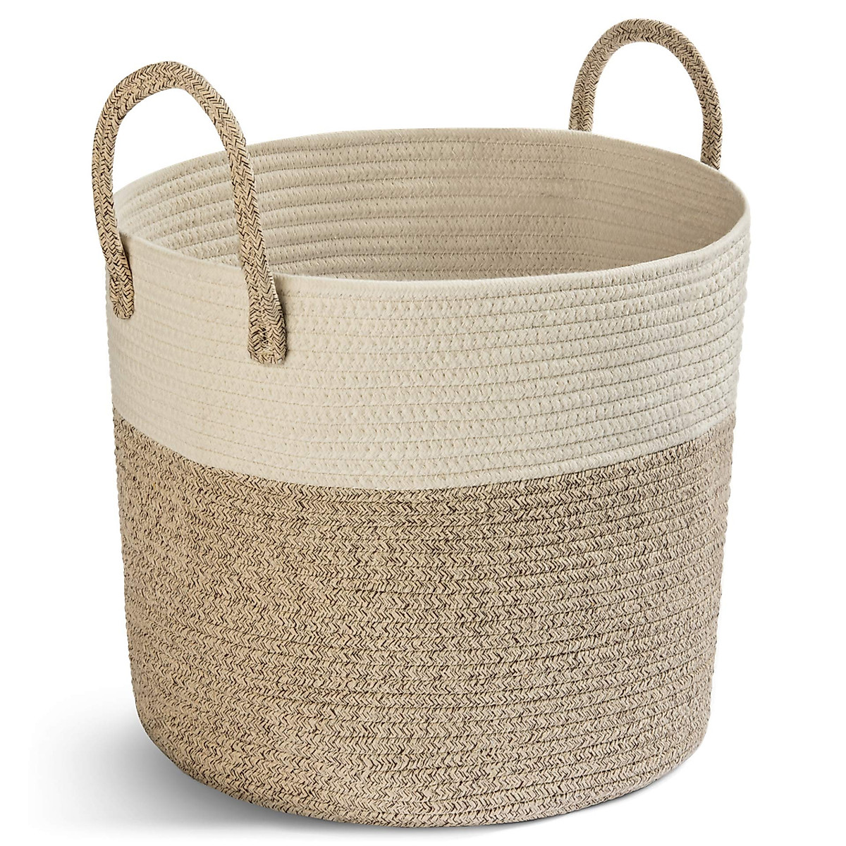 Shu Baby Woven Storage Basket - Large Cotton Rope Basket with Long Handles, Foldable Laundry Hamper, Toy Bin and Decorative Hamper (brown)