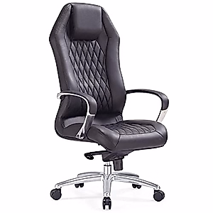 Modern Ergonomic Sterling Genuine Leather Executive Chair with Aluminum Base- Black