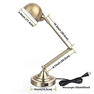 Mlambert 3-Color in 1 LED Desk Lamp with USB Charging Port, Swing Arm, Fully Dimmable, Eye-Caring Task Lamp, Touch Control Brass Metal Architect Drafting Table Lamp for Bedside, Office, Work, Reading