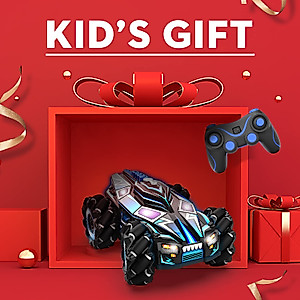 HR Fog Remote Control Car for Kids High Speed LED Light Race RC Car,Rear Fog Stream 4WD 2.4GHz Double Sided Rotating 360Flips Vehicles, Birthday Gifts for Boys and Girls (Blue)