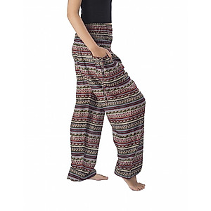 Lannaclothesdesign Harem Pants Women High Waist Bohemian Yoga Pants with Pockets - Boho Hippie Clothes (L, Brown Green Paisley)