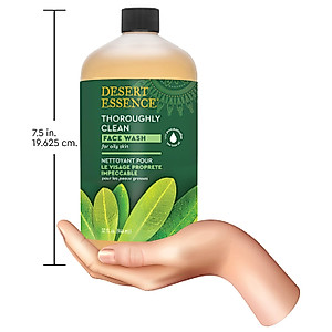 Desert Essence Thoroughly Clean Face Wash with Tea Tree Oil, Castile Soap and Coconut Oil - Organic Facial Cleanser for Sensitive and Oily Skin, Vegan & Cruelty-Free, 32 fl oz
