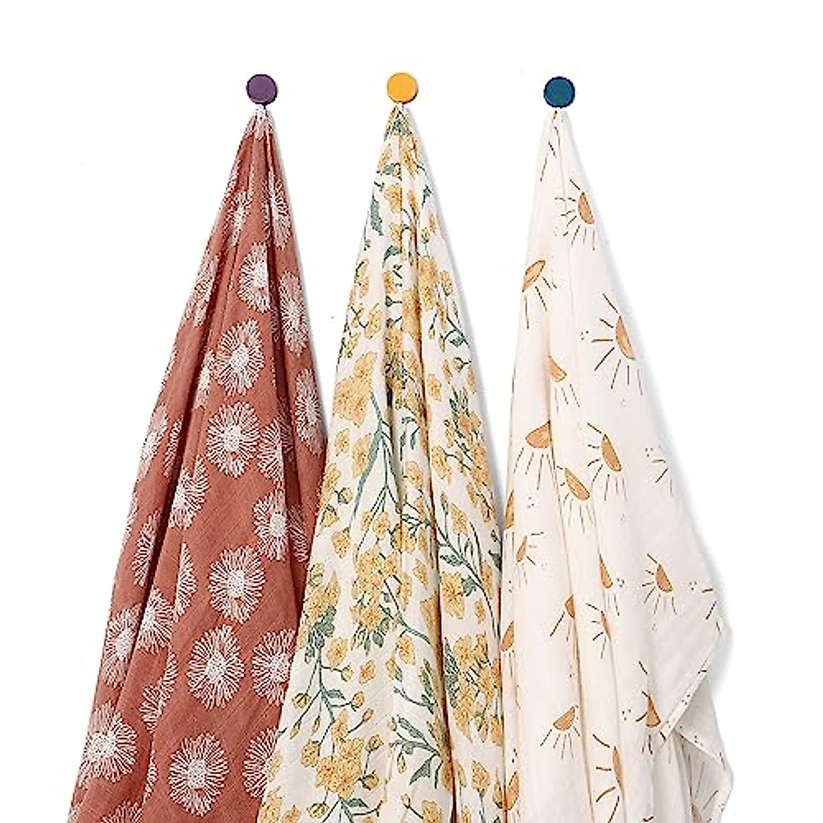 LAT 3 Pack Muslin Swaddle Blankets,Soft Bamboo Cotton Breathable Wraps for Baby,Large 43 x 59 inches,Unisex for Boys & Girls Newborn,Infant Shower and Wearable Swaddling Set(Sun Flowers)