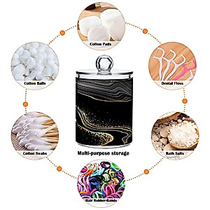 BOENLE 2 Pack Qtip Holder Dispenser Black White Golden Marble Bathroom Storage Canister Lid Acrylic Plastic Apothecary Jar Set Vanity Makeup Organizer for Cotton Swab/Ball/Pad/Floss