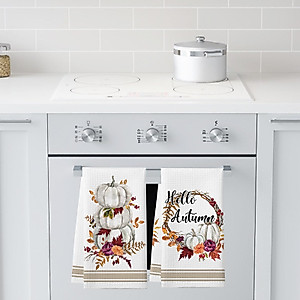 PAJAROAZUL Fall Kitchen Towels Set of 4 Decorative Autumn Pumpkin Seasonal Dish Towels, 16 X 24 Inch Fall Thanksgiving Farmhouse Decoration Absorbent Drying Tea Towel Hand Cloth for Home Kitchen