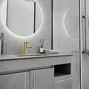 Greenspring Brushed Gold Bathroom Faucet, Bathroom Sink Faucet, Farmhouse Single Handle One Hole Bathroom Faucets with Supply Line with Pop Up Sink Drain Assembly and Water Faucet Supply Lines