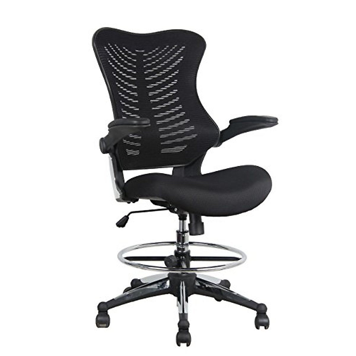 OFFICE FACTOR Stool Clerk Teller Drafting Chair Reception Black Mesh Flip up Armrest Molded Seat with a Single Handle Mechanism (Stool Black MESH Fabric)