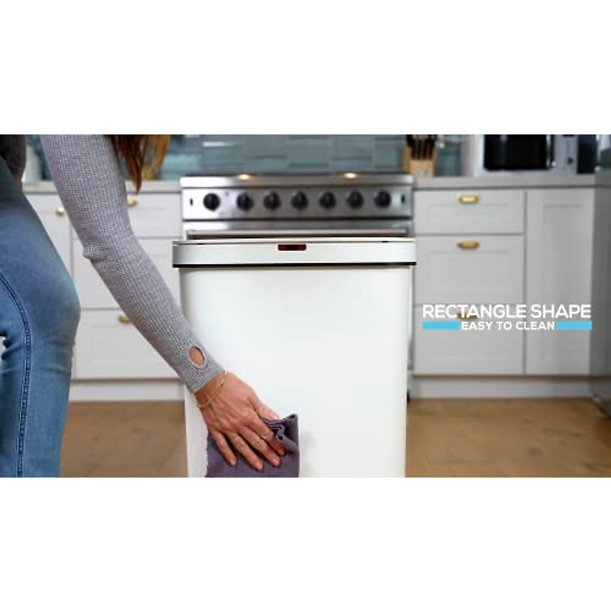 SIMPLI-MAGIC 79503 13 Gallon Touchless Sensor Trash Can, Rectangle Garbage Bin, Perfect for Home, Kitchen, Office, White