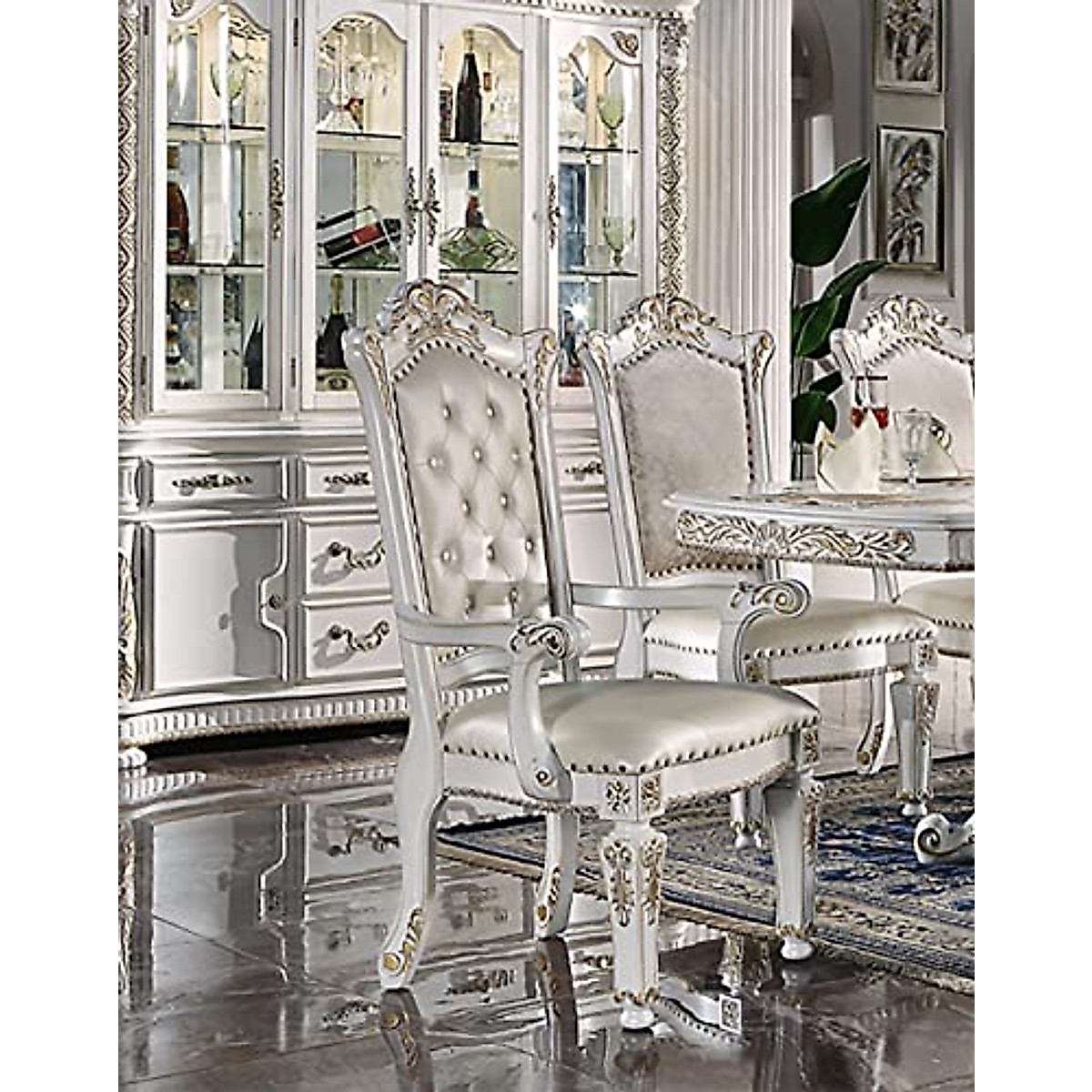 Acme Furniture Set of 2 Upholstered Arm Chair, Antique Pearl