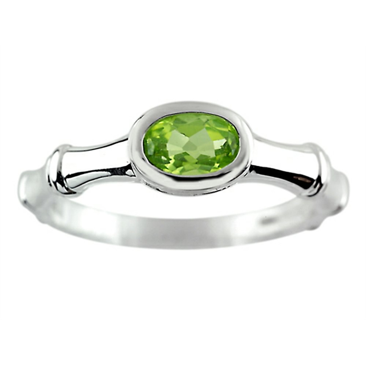 FJC Finejewelers 6x4mm Solitaire Oval Peridot Bamboo Ring Sterling Silver Size 5
