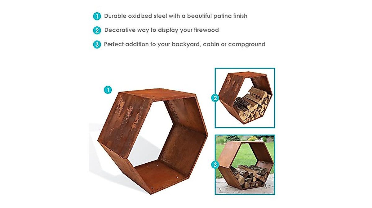 Sunnydaze Hexagon Firewood Log Rack for Outdoors - Heavy Duty Steel