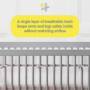BreathableBaby Breathable Mesh Crib Liner – Classic Collection – White with Charcoal Seersucker – Fits Full-Size Four-Sided Slatted and Solid Back Cribs – Anti-Bumper