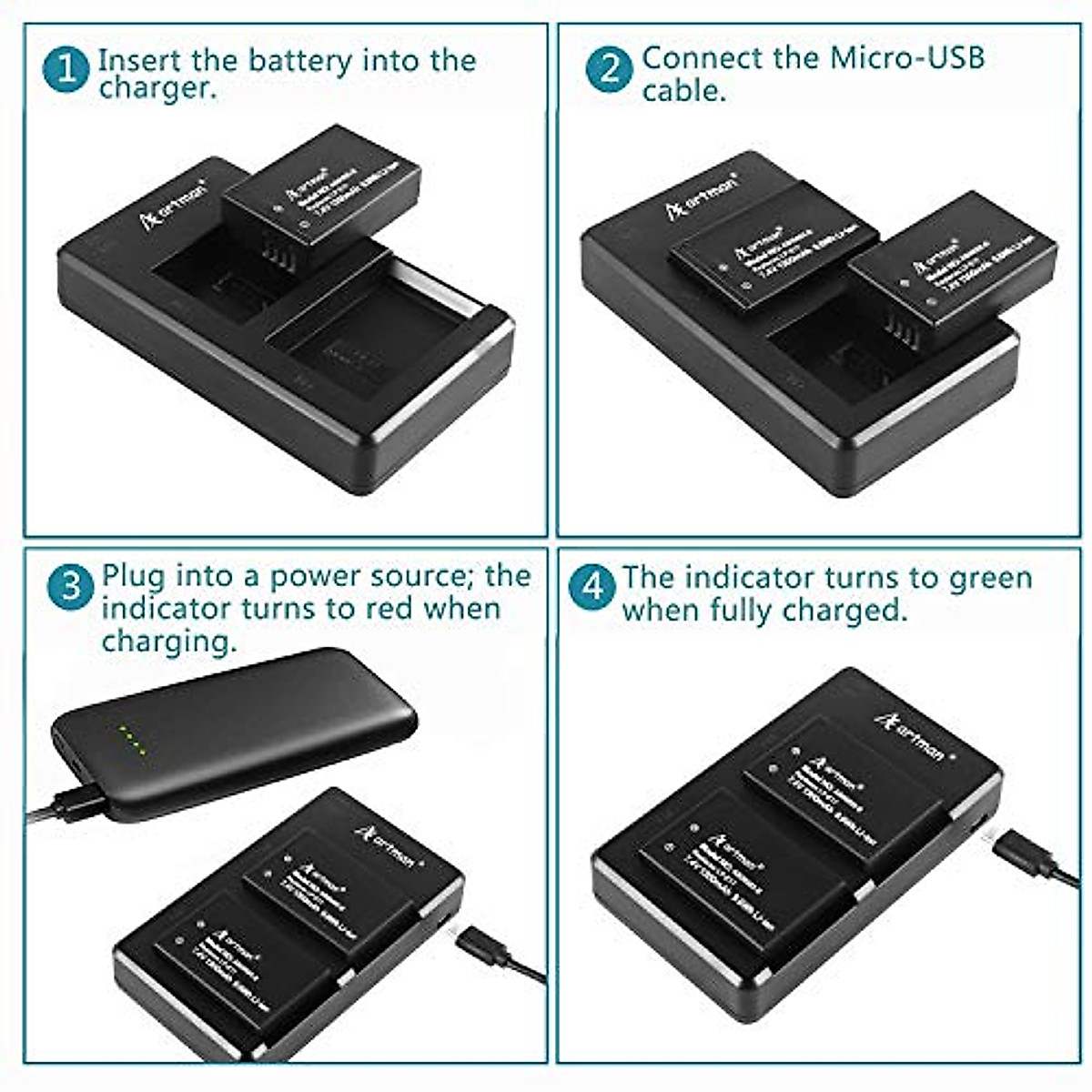 Artman LP-E17 Battery 2-Pack and USB Dual Charger Kit for Canon Eos RP R10 Rebel T8i T7i T6i T6s SL2 SL3 EOS M6 M5 M3 77D 200D 750D 760D, 800D 8000D KISS X8i DSLR Camera (Black)