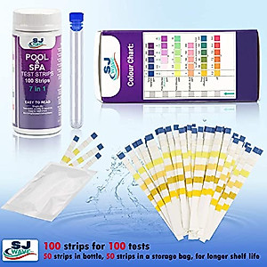 7 in 1 Pool & Spa Test Strips | Water Testing Kit Hot Tub Test Strips Detects pH, Chlorine, Bromine, Hardness, Alkalinity, Cyanuric Acid 100 Strips
