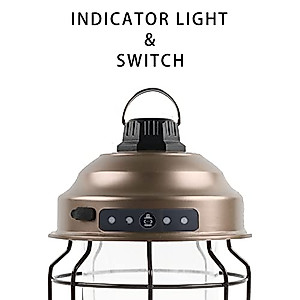 SALLBRIS Vintage LED Camping Lantern Rechargeable , Hanging Artistic Retro Outdoor Lights,for Yard Patio Terrace Lawn Emergency Lighting (Stainless Steel)