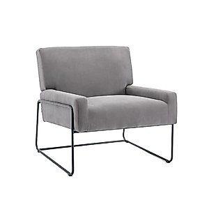 i-POOK Mid Century Modern Metal Frame Armchair, Single Sofa Chair with Black Iron U-Shaped Legs, Upholstered Accent Chair for Living Room, Bedroom, Reading Room, Lounge, Grey