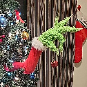 Christmas Elf Body Tree Decorations,Furry Green Elf Head/Arms/Legs for Christmas Tree Decorations,Stole Elf Body Stuffed Stuck Christmas Tree Topper Ornaments for Christmas Party (Elf Arms-24 in)