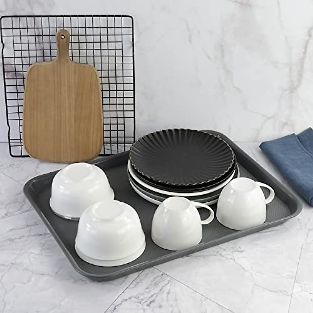 Wekioger Grey Plastic Serving Trays, 4 Packs Fast Food Trays