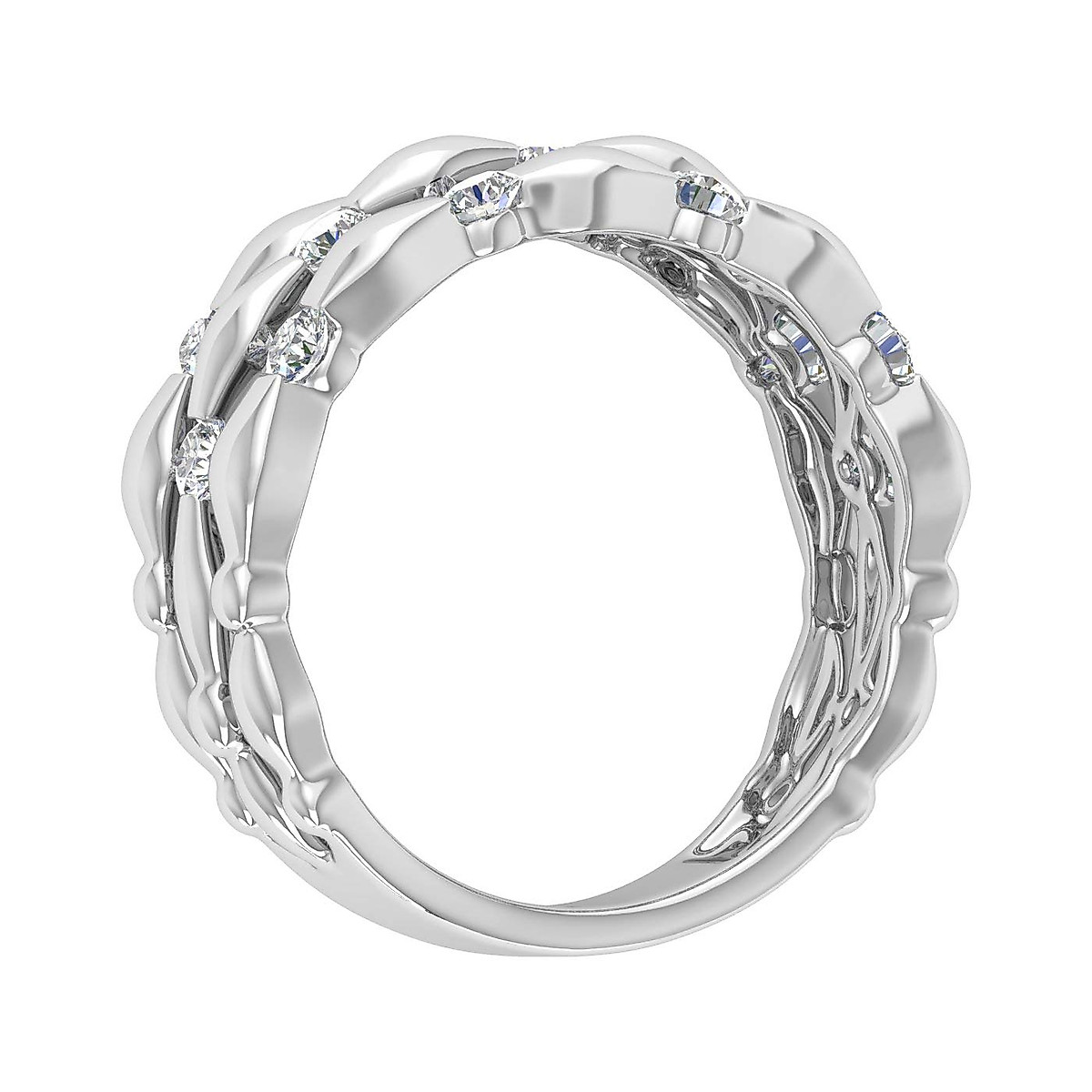 1/2 Carat Diamond 3 Line Wedding Band Ring in 10K White Gold (Ring Size 7.5)