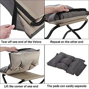 WELL-STRONG 2 Pieces 15" Folding Foot Stool for Patio, Small Accent Outdoor Foot Rest, Foldable Ottoman with Metal Frame, Upholstered Folding Footstool for Home Living Room Bedroom Washable Dark Grey