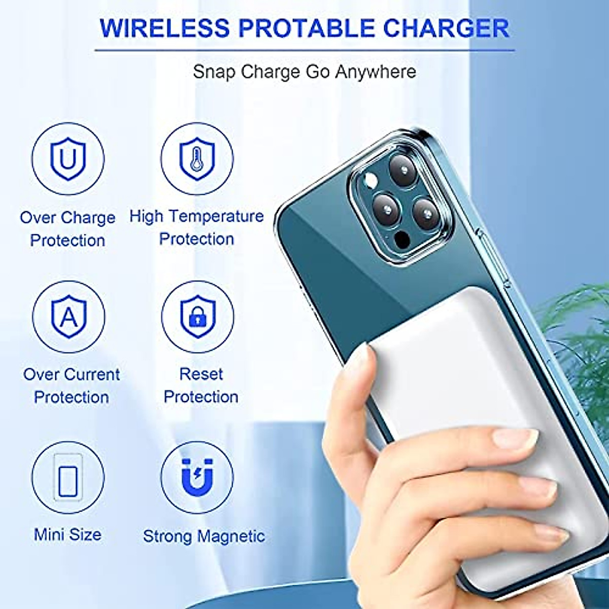 XpacEbank Magnetic Wireless Portable Charger, 5000mAh Magnetic Battery Pack 15W PD Fast Charging Power Bank Compatible with iPhone 14/13/12 Series