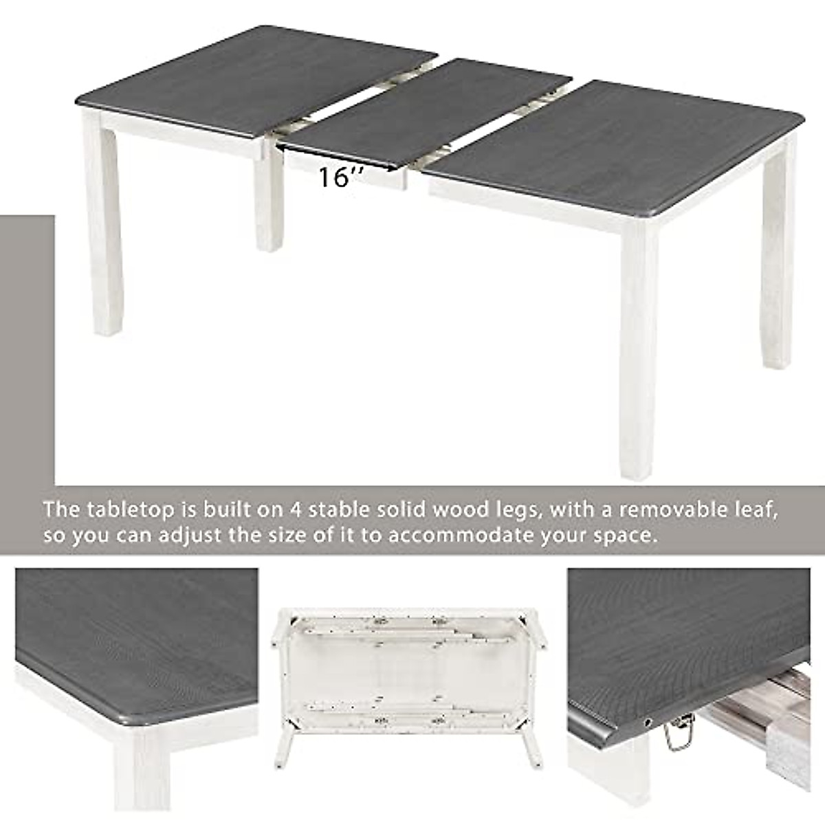 WOZNLA 7-Piece Wooden Extendable Dining Table Set - Retro Style Kitchen Table and 6 Upholstered Chairs - Expandable Design for Flexible Seating - Perfect for Dining Room Gatherings