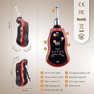OW Portable Guitar Headphone Amp Synthesizer Pocket Guitar Plug Guitar Amplifier Rechargeable for Electric Guitar with Bluetooth Receiver Support 5 Effects: Clean/Chorus/Flanger/Metal/Wah