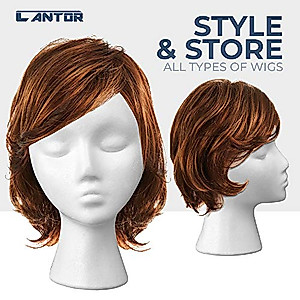 Cantor 12" Styrofoam Wig Head - Tall Female Foam Mannequin Wig Stand and Holder - Style, Model And Display Hair, Hats and Hairpieces - For Home, Salon and Travel