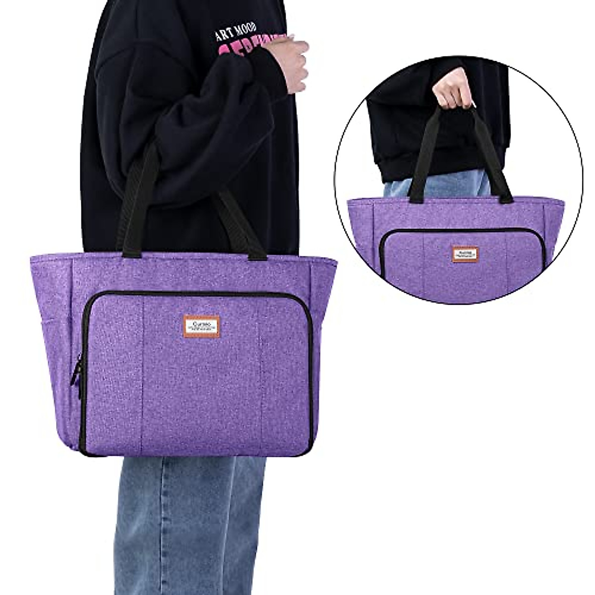 CURMIO Knitting Tote Bag, Yarn Storage Bag with Pockets for Crochet Hooks, Knitting Needles, Knitting Project and Accessories, Purple (Bag Only, Patented Design)