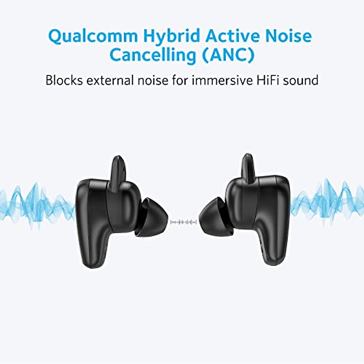 eppfun Hybrid Active Noise Cancelling Wireless Earbuds, Qualcomm AptX-Adaptive HiFi Earbuds, Bluetooth 5.2 in-Ear Detection Headphones, 6-Mic Headset, 32H Playtime, Game Mode Low Latency Earphones
