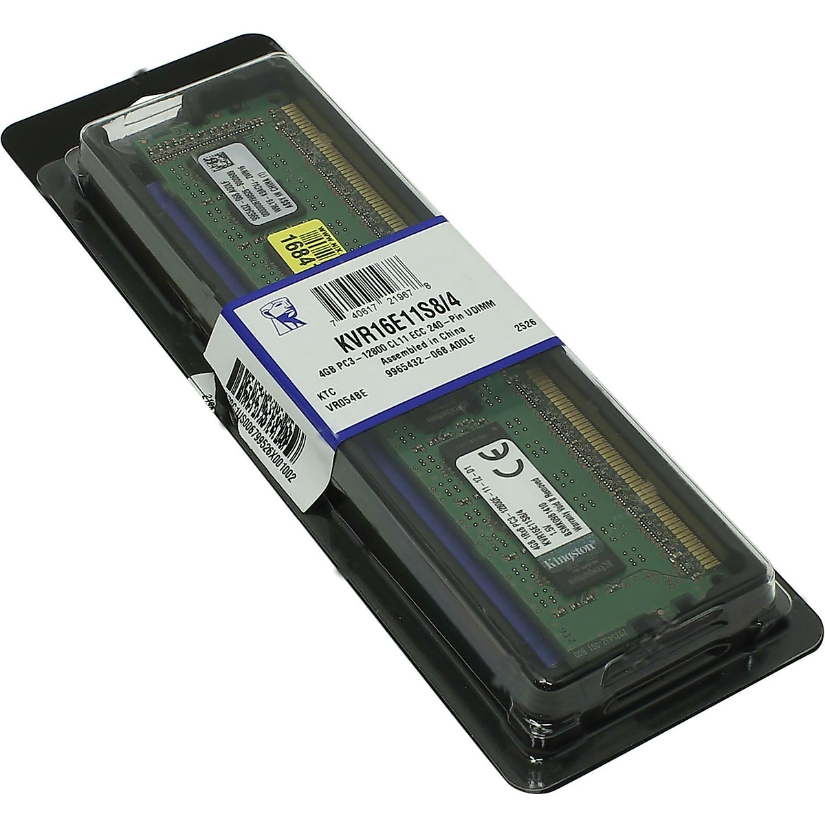 Kingston Technology Value RAM 4GB 1600MHz DDR3 PC3 12800 ECC CL11 DIMM SR x 8 with TS Desktop Memory KVR16E11S8/4