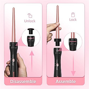 Wand Curling Iron, Curling Wand Set, MOCEMTRY Professional 5 in 1 Hair Curling Hair Iron with Interchangeable Barrels, Instant Heating & Adjustable Temperature, Gift for Women