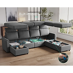LINSY HOME Modular Sectional Sofa, Upgraded High Back Sectional Couch with 4 Headrests, U Shaped Sofa Bed with Storage, Sofa Covers Removable, 7 Seat Couch with Ottoman for Living Room, Dark Grey