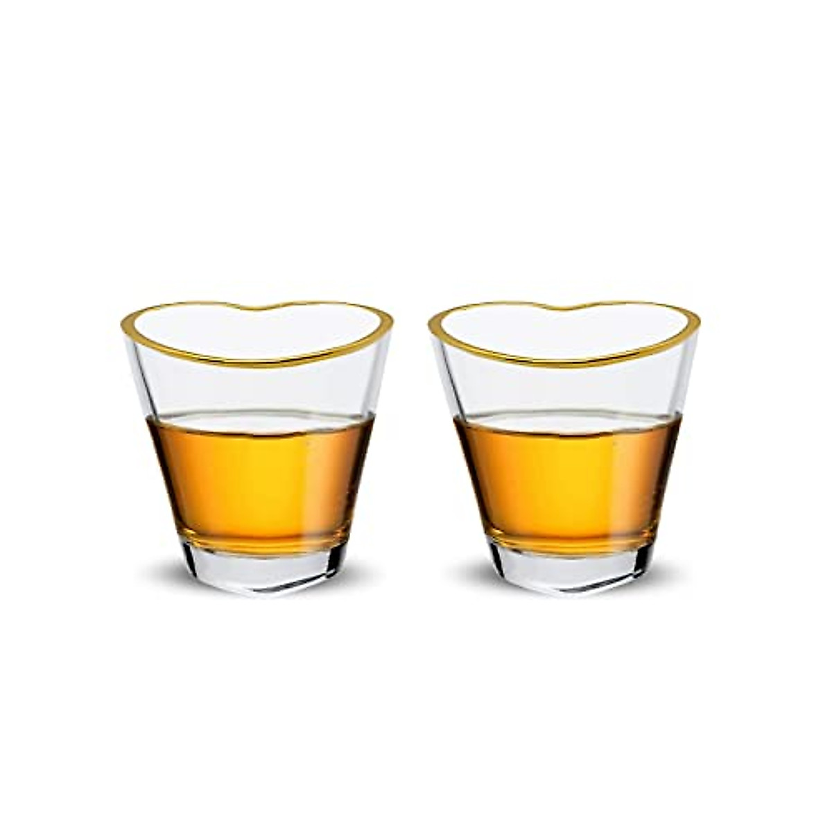 RUGLUSH Heart Shaped Shot Glasses with Gold Rim 2 Pack, Korean Soju Shot Glasses, Clear Heart Shot Glass Set for Soju Whiskey Vodka Espresso Liquor, Drinking Gift for Men and Women, 2oz