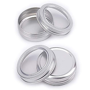 Foraineam 40 Pack 2 Ounce Round Tin Cans Metal Empty Tins Silver Aluminum Kitchen Office Travel Storage Containers with Clear Screw Top Lids