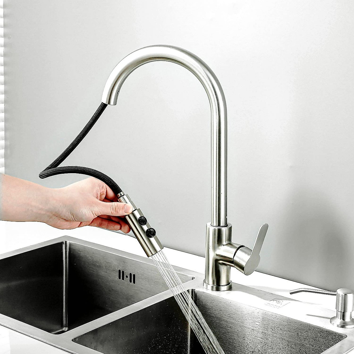 PULL Down kitchen faucet spray head G1/2 male or 13/16inch 2 Functions kitchen faucet head Replacement Part Pull Out Spray Head Kitchen Faucet Compatible for kraus/Giagni facuet brands Brushed Nickel