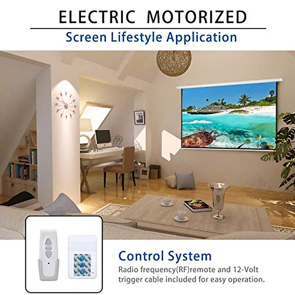 120" Motorized Projector Screen Electric Diagonal Automatic Projection 4:3 HD Movies Screen for Home Theater Presentation Education Outdoor Indoor W/Remote Control and Wall/Ceiling Mount (White)