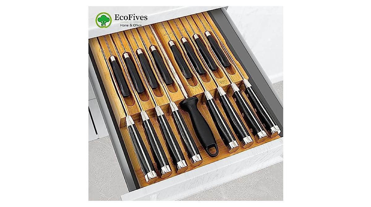 EcoFives In-Drawer Knife Block,Bamboo Knife Drawer Organizer Insert ...